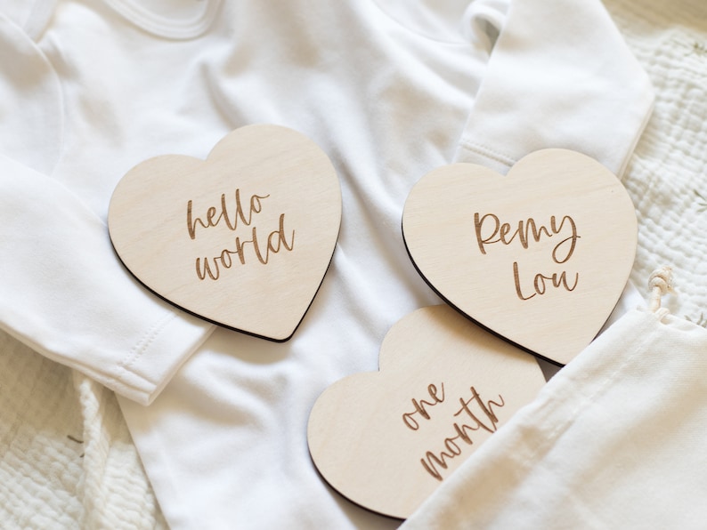 Wooden Engraved Heart Baby Monthly Milestone, Personalized Baby Name ...