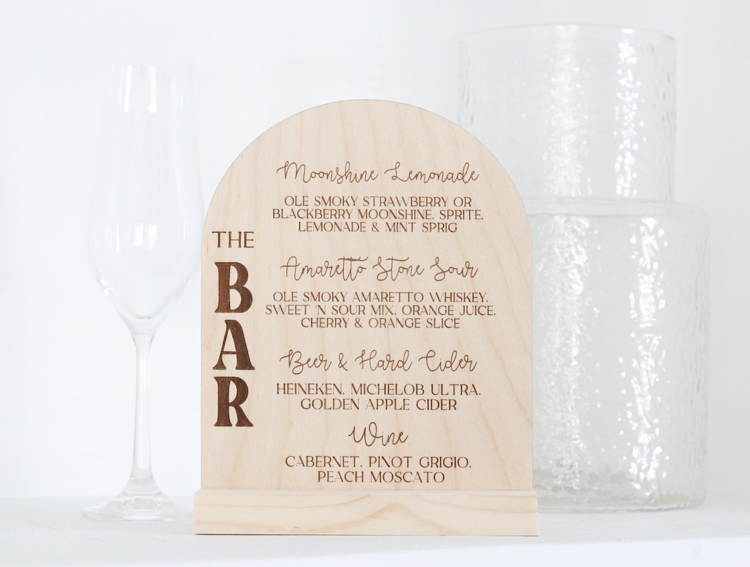The Bar Sign, Custom Wedding Sign, Rustic Sign, Wood Wedding Menu Sign ...