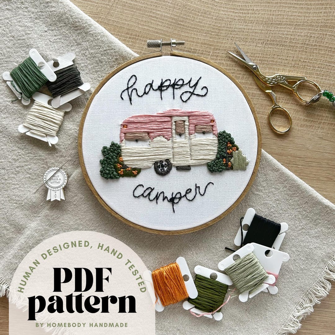Happy Camper Embroidery Pattern || Download PDF File || DIY Vintage ...