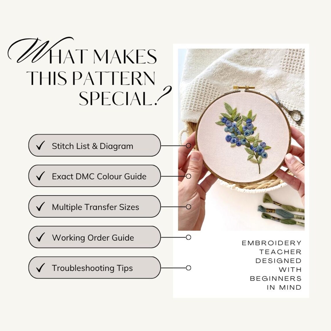 Wild Blueberries Embroidery Pattern: Beginner DIY (PDF Pattern) - Etsy