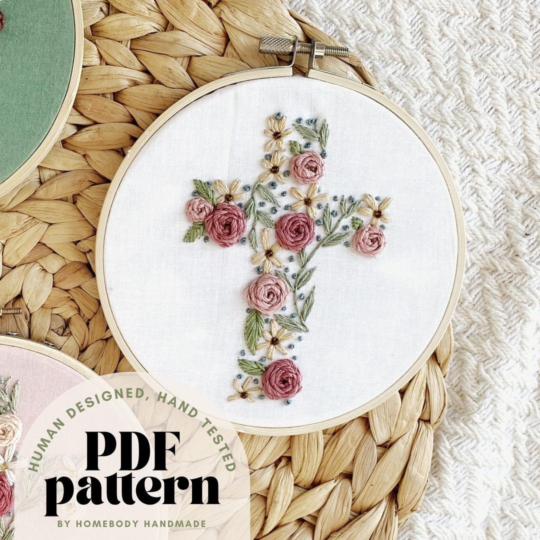 Easter Embroidery Pattern || Floral Cross Hand Stitching Sampler ...