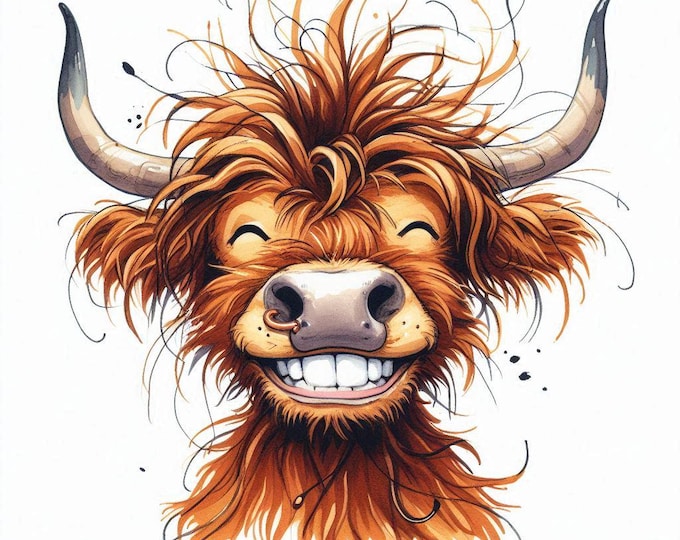 Highland Cow, Smiling Cow, Digital Clip Art, Scottish Cow, Scotland ...