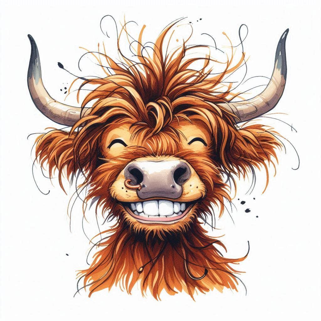 Highland Cow, Smiling Cow, Digital Clip Art, Scottish Cow, Scotland ...