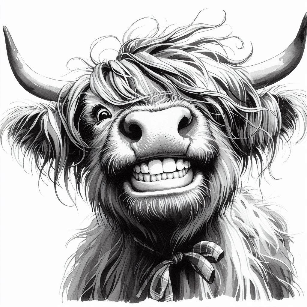 Highland Cow, Smiling Cow, Digital Clip Art, Scottish Cow, Scotland ...