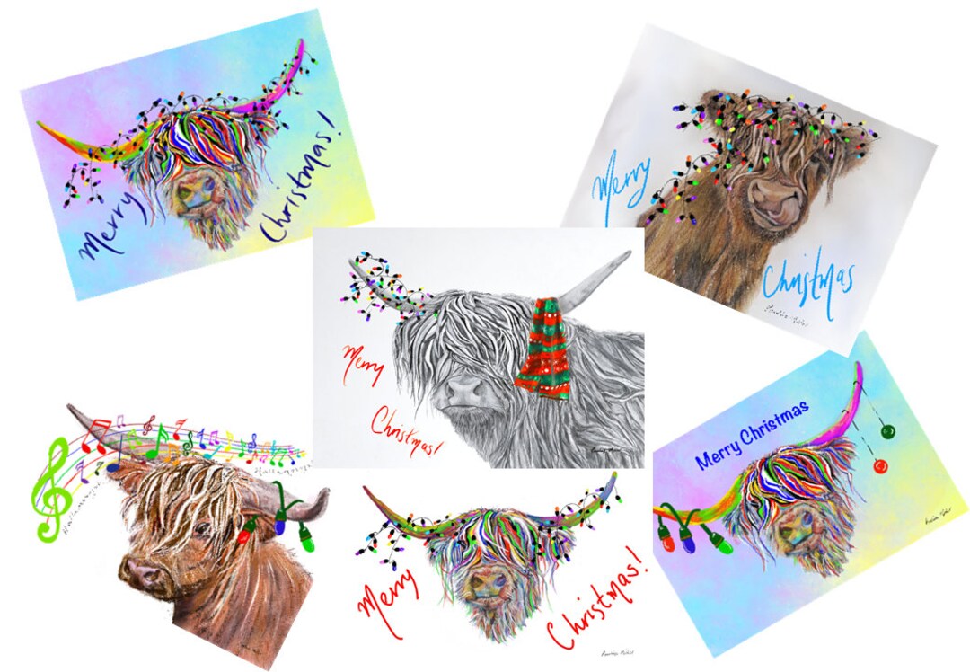 Christmas Cards, Highland Cows, Scottish, Scotland. UK, Multi Packs ...