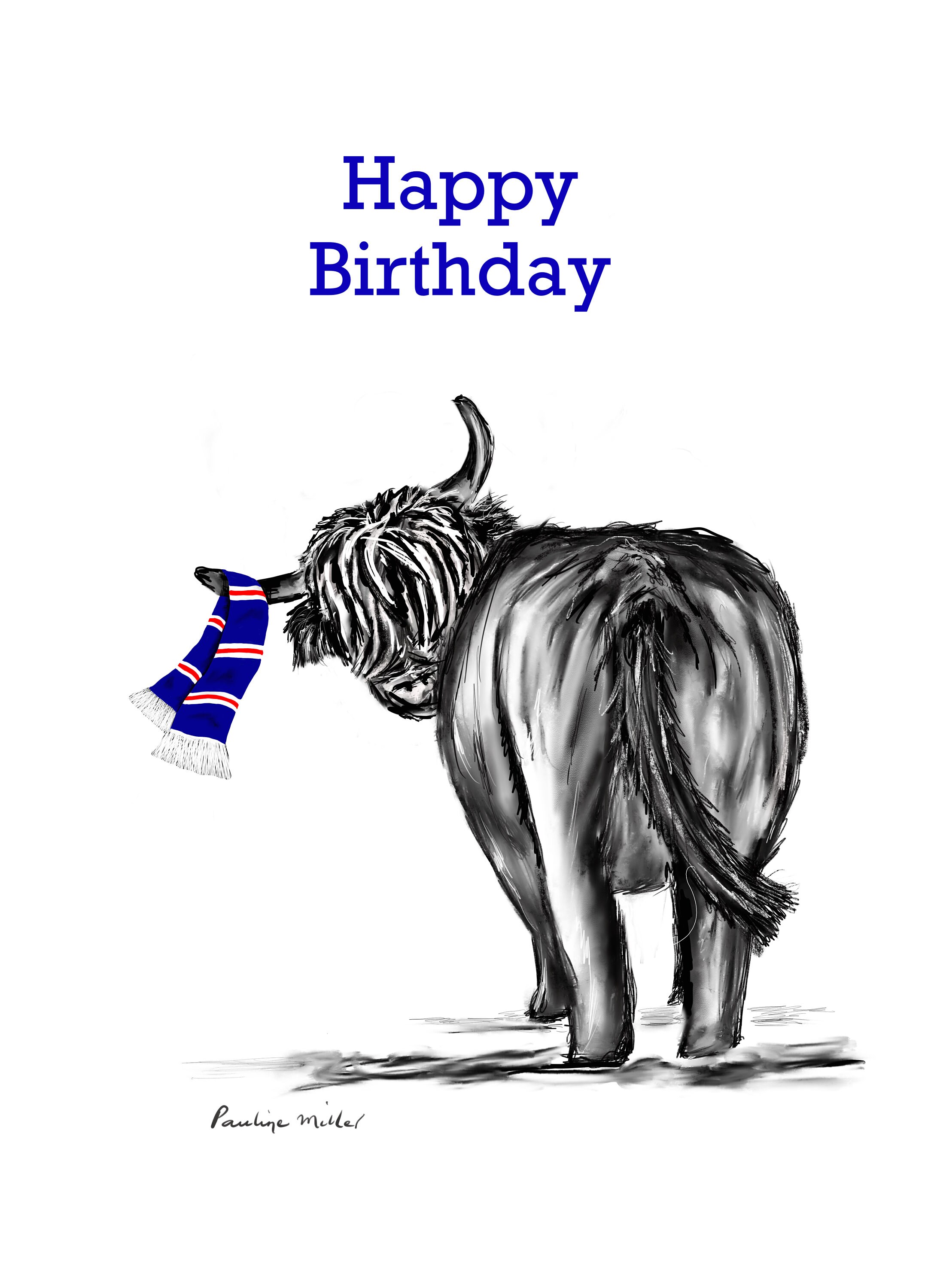 Happy Birthday, Rangers FC, Highland Cow Card, Popular Greetings Card ...