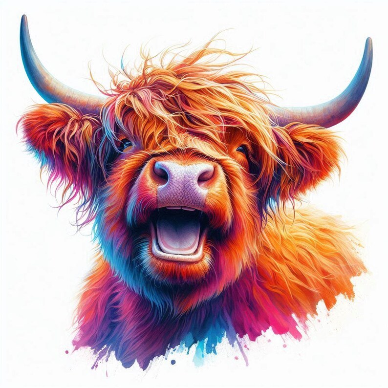 Highland Cow, Laughing Cow, Digital Clip Art, Scottish Cow, Scotland ...