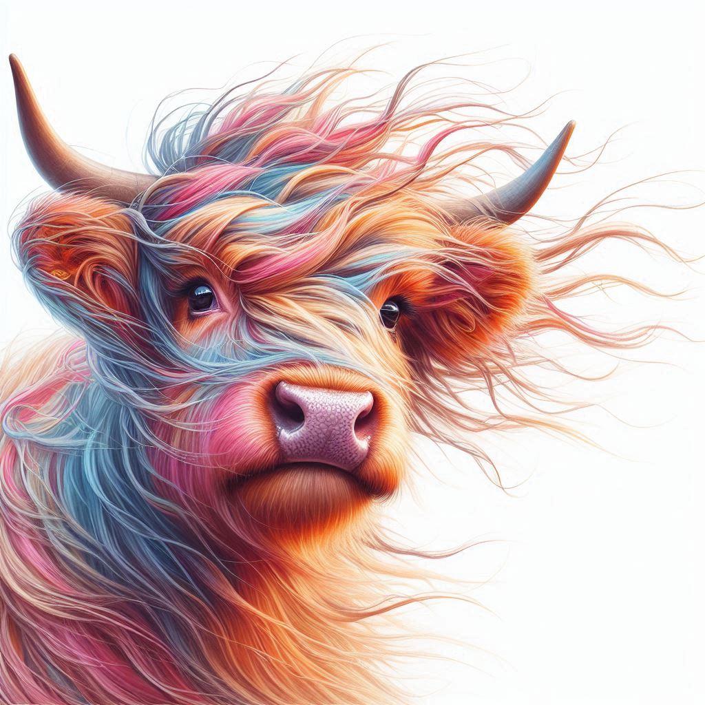 Highland Cow, Colourful and Windswept, Digital Clip Art, Scottish Cow ...
