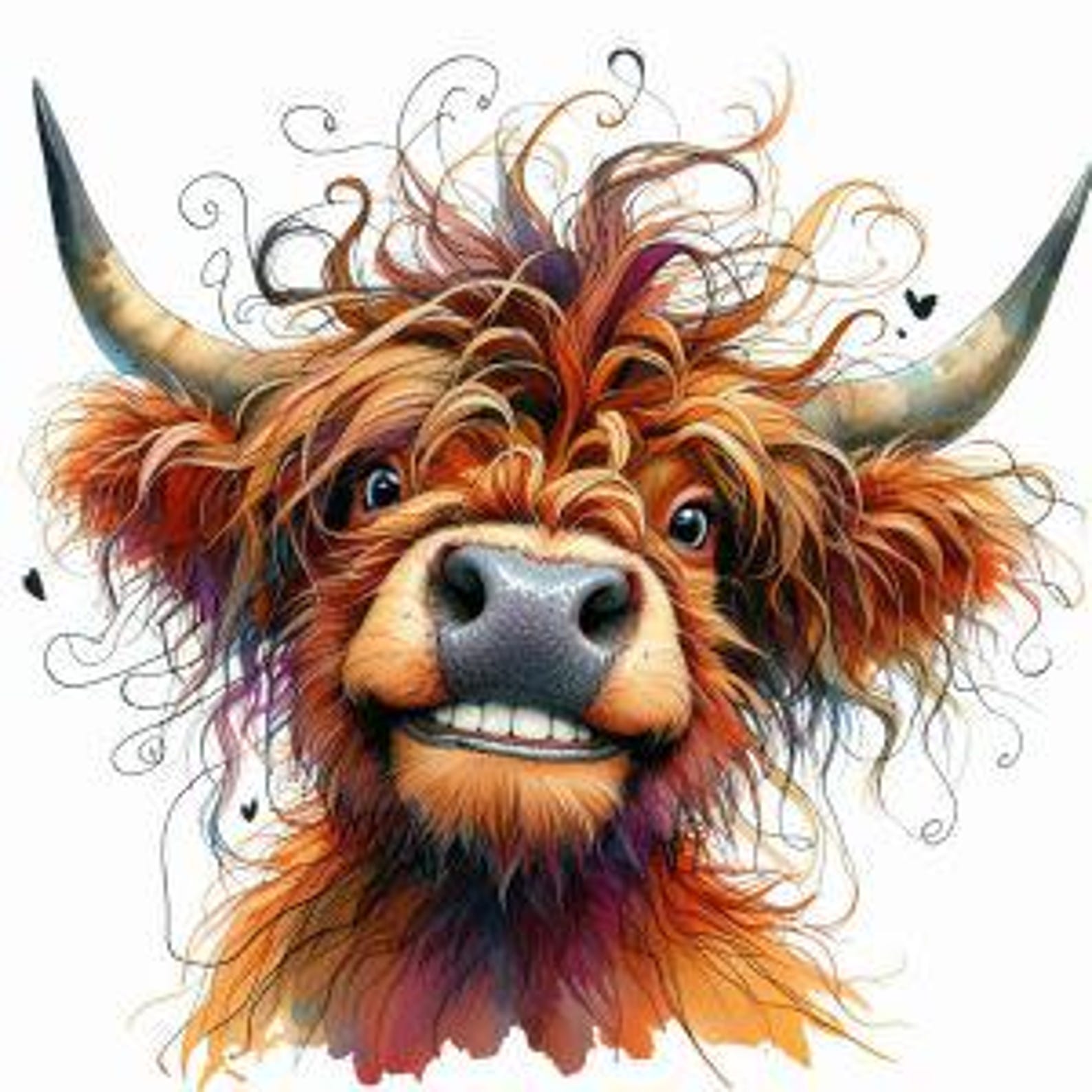 Highland Cow, Smiling Cow, Digital Clip Art, Scottish Cow, Scotland ...