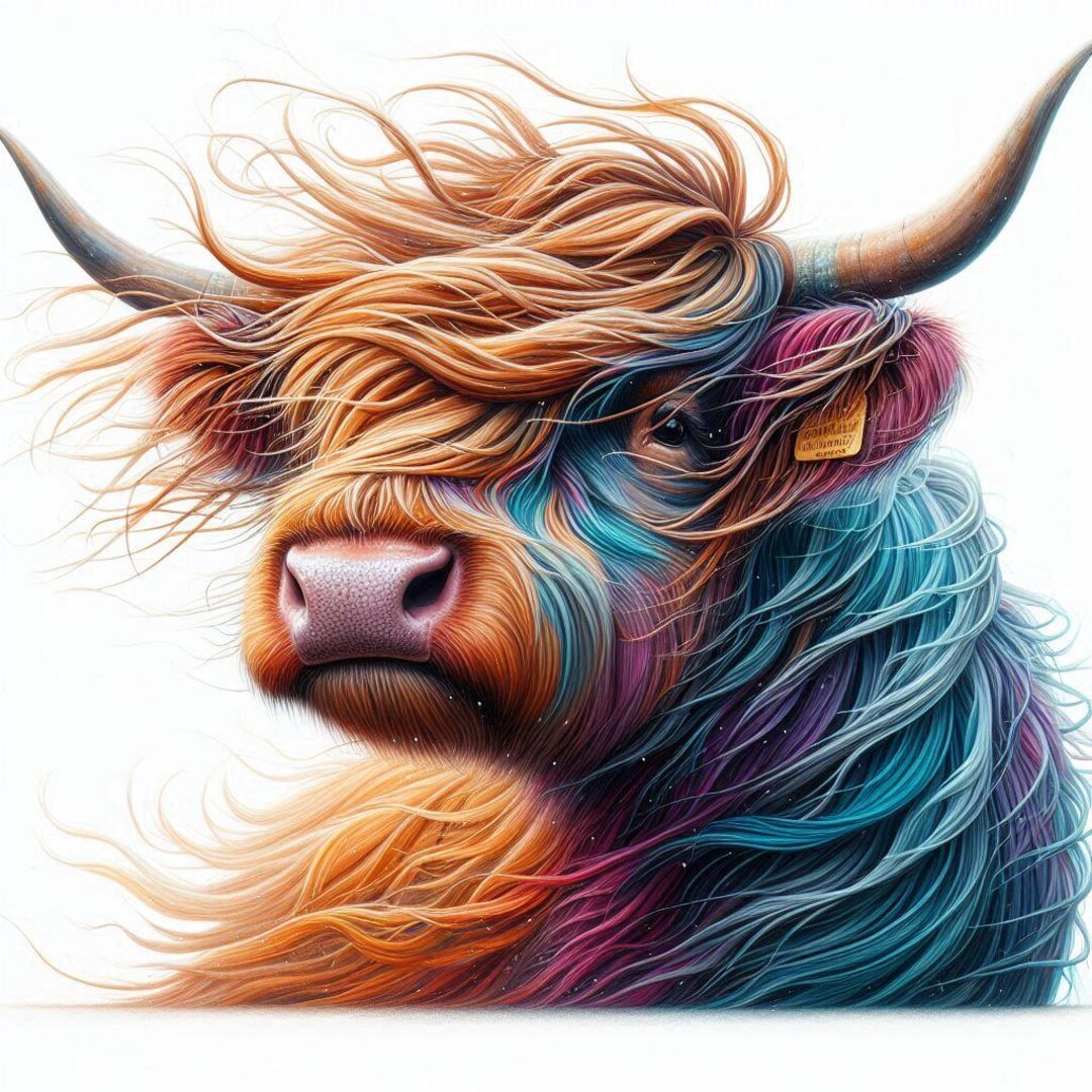 Highland Cow, Colourful and Windswept, Digital Clip Art, Scottish Cow ...