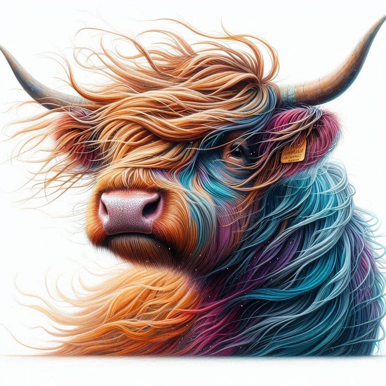 Highland Cow, Colourful and Windswept, Digital Clip Art, Scottish Cow ...
