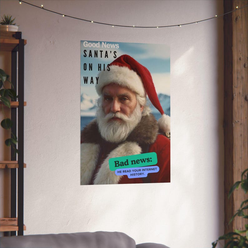 Poster, Santa Claus Funny Wall Art Print, Matte Vertical Holiday Decor ...