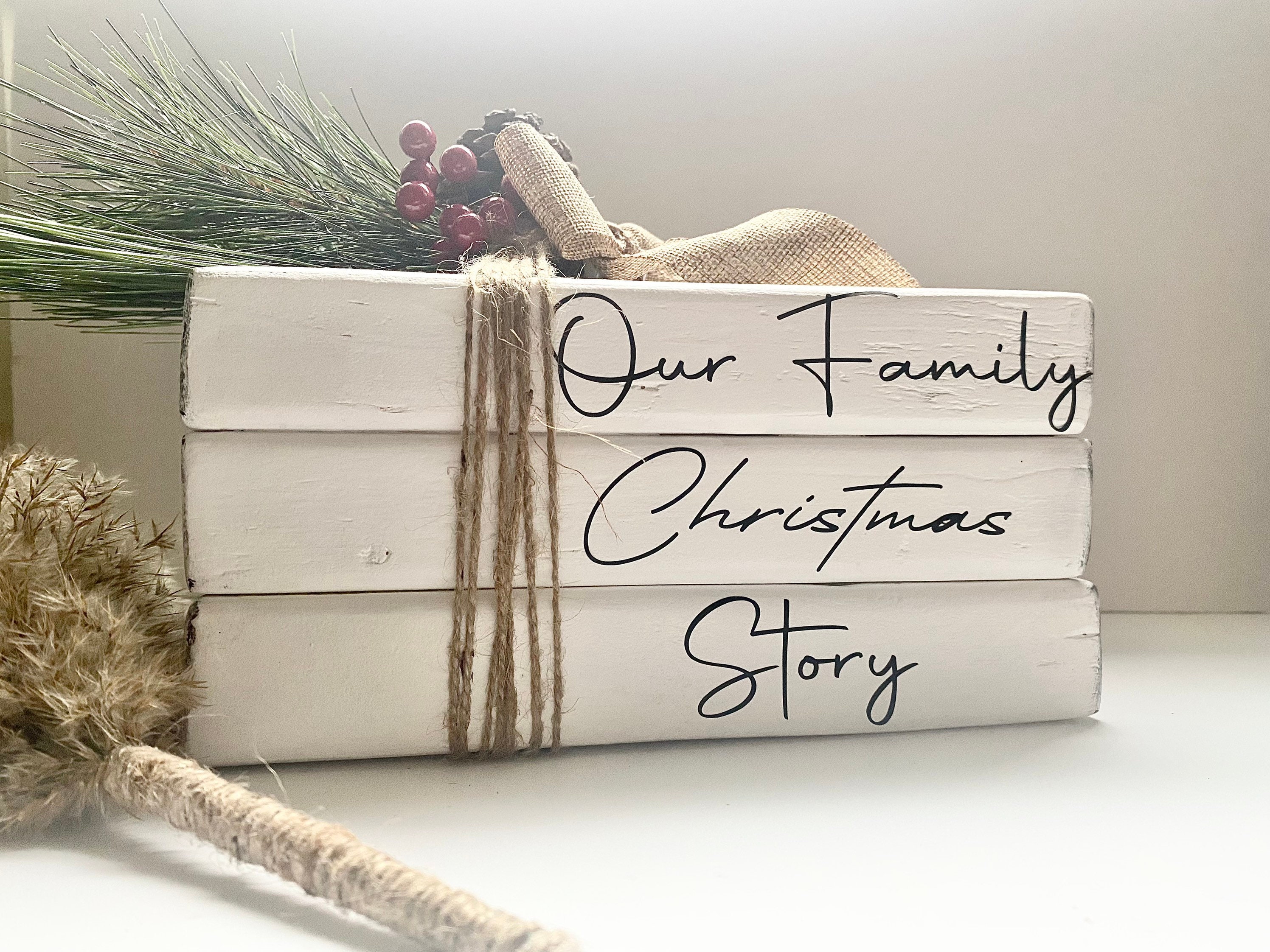 Christmas Wooden Book Stack, Holiday, Christmas, Book Stack - Etsy