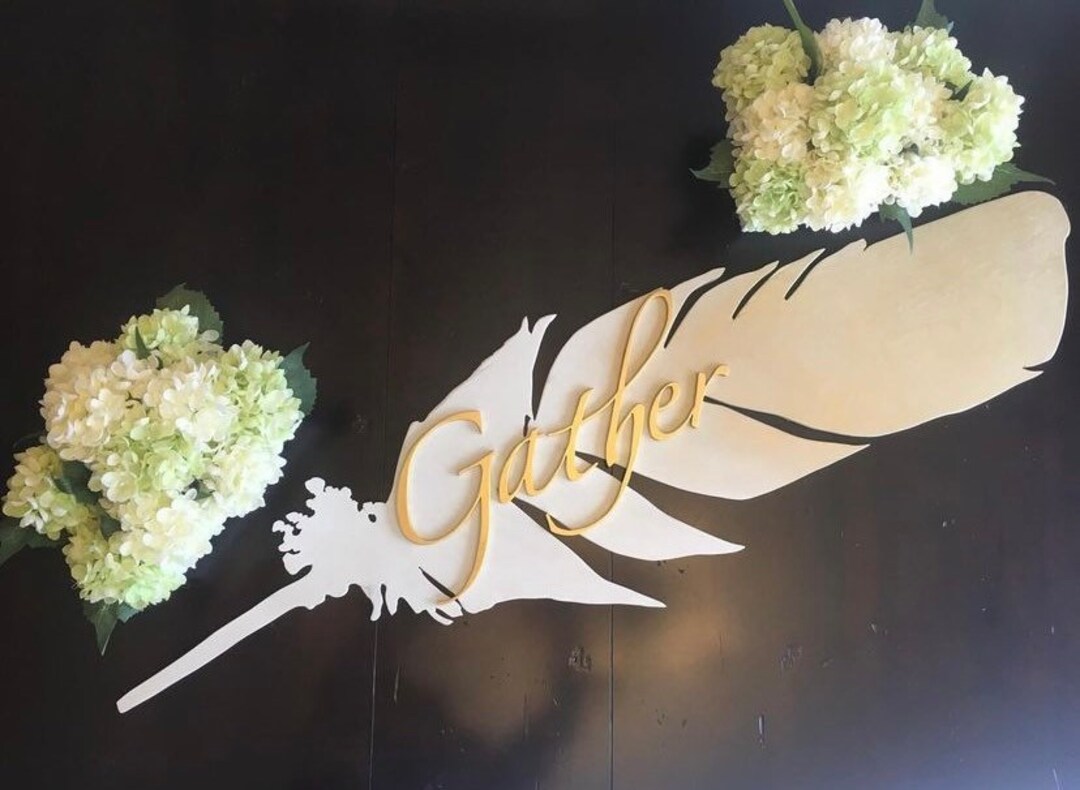Wood Feather Gather Sign | Gather| Family Sign | Dining Room Decor ...
