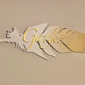 Wood Feather Gather Sign | Gather| Family Sign | Dining Room Decor ...