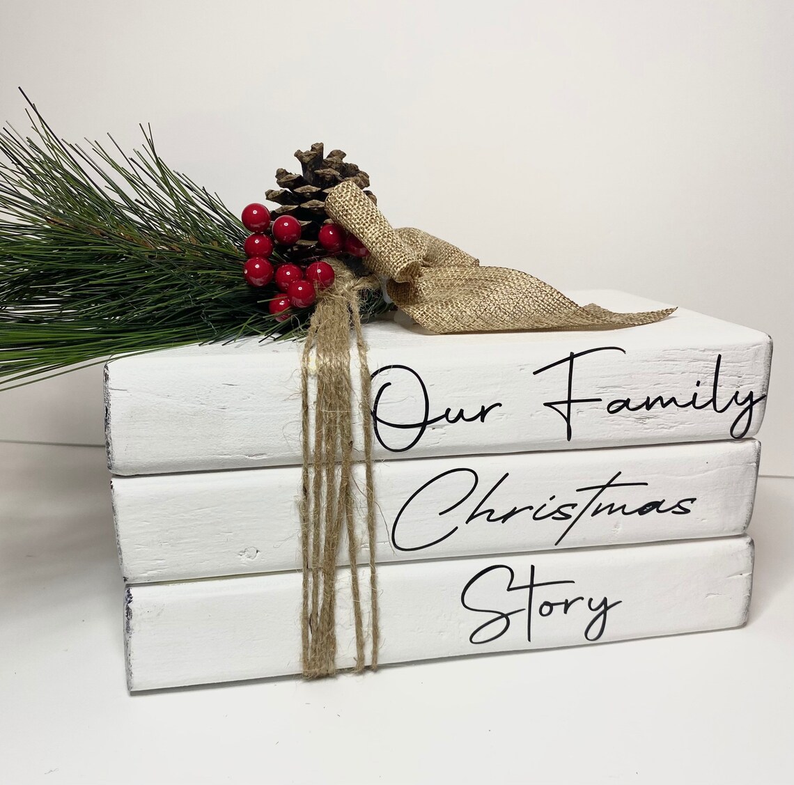 Christmas Wooden Book Stack, Holiday, Christmas, Book Stack - Etsy