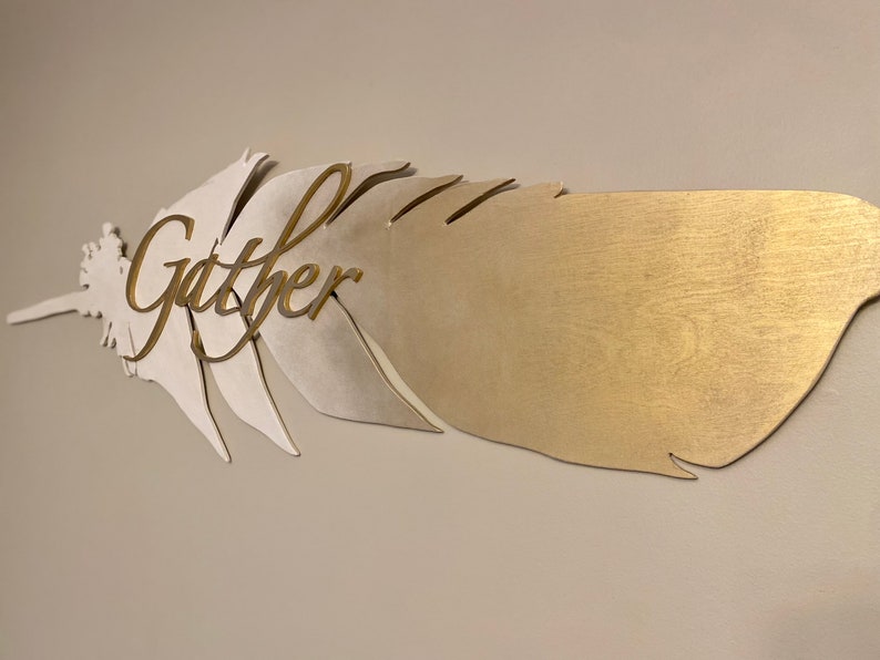 Wood Feather Gather Sign | Gather| Family Sign | Dining Room Decor ...