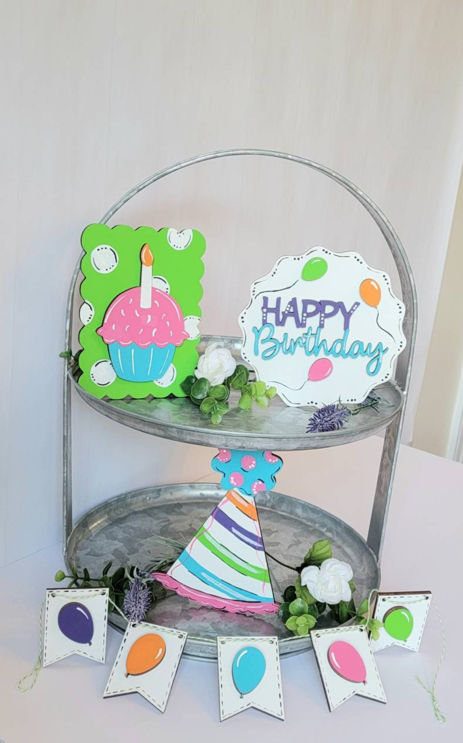Birthday Theme Tier Tray Decor, Birthday Decorations, Cupcake Decor ...
