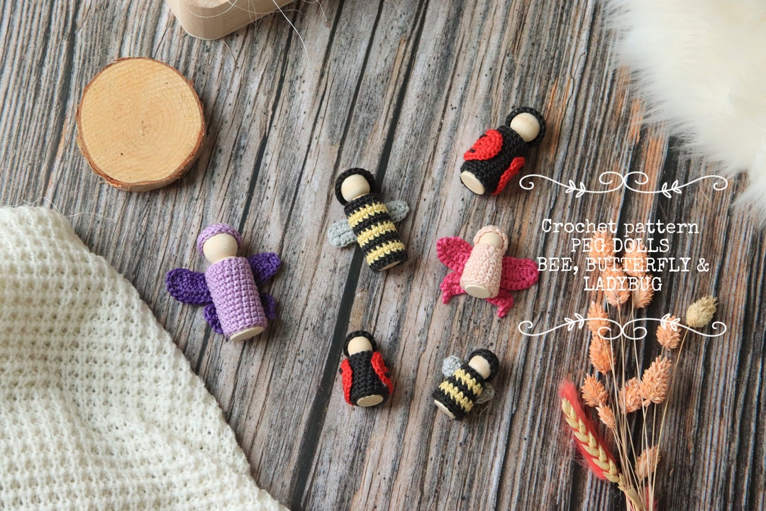 Crochet Peg Dolls Bee, Butterfly and Ladybug , PDF Crochet Pattern ...
