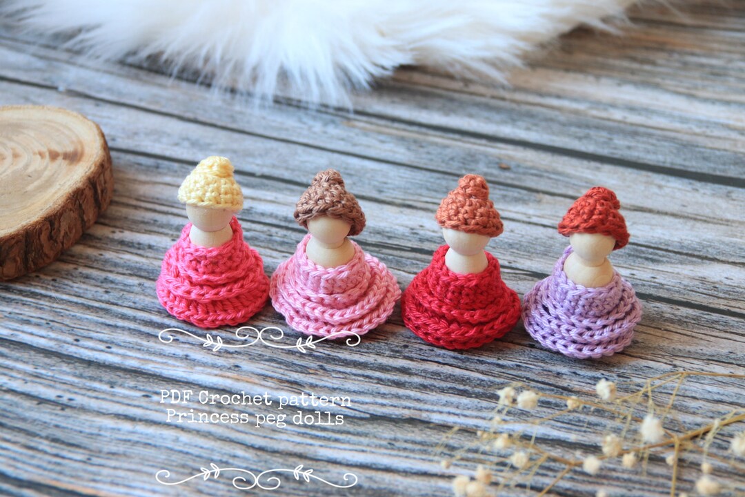Crochet Princess Peg Dolls, PDF Pattern Princess Peg Doll, DIY Peg Doll ...