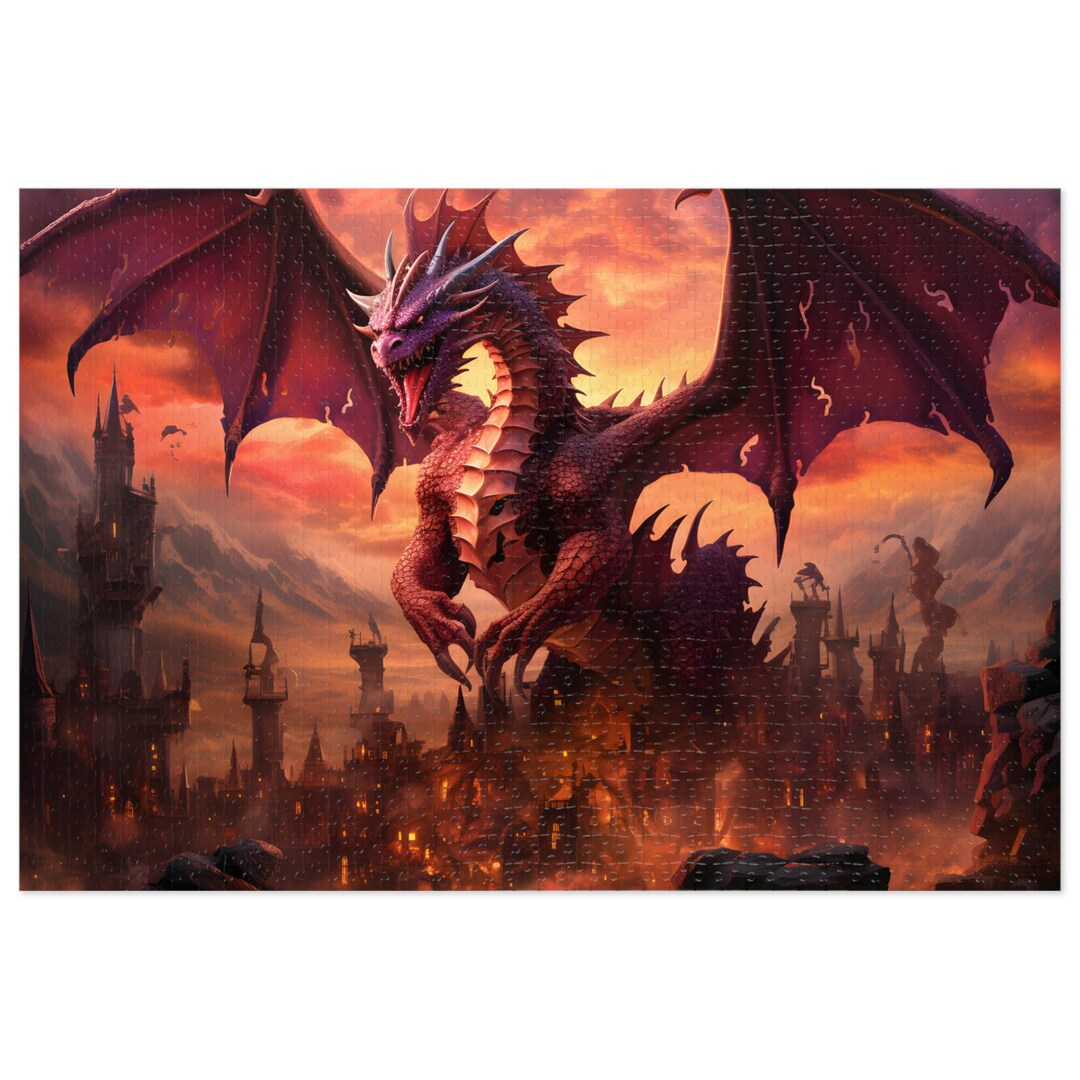 Defiant Dragon Citadel Puzzle 1000 Piece Mythical Beast Jigsaw, Dusk ...
