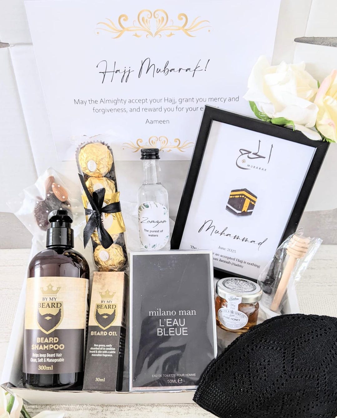 Luxury Mens Umrah Mubarak Gift Box: Beard Carel/zamzam Water ...