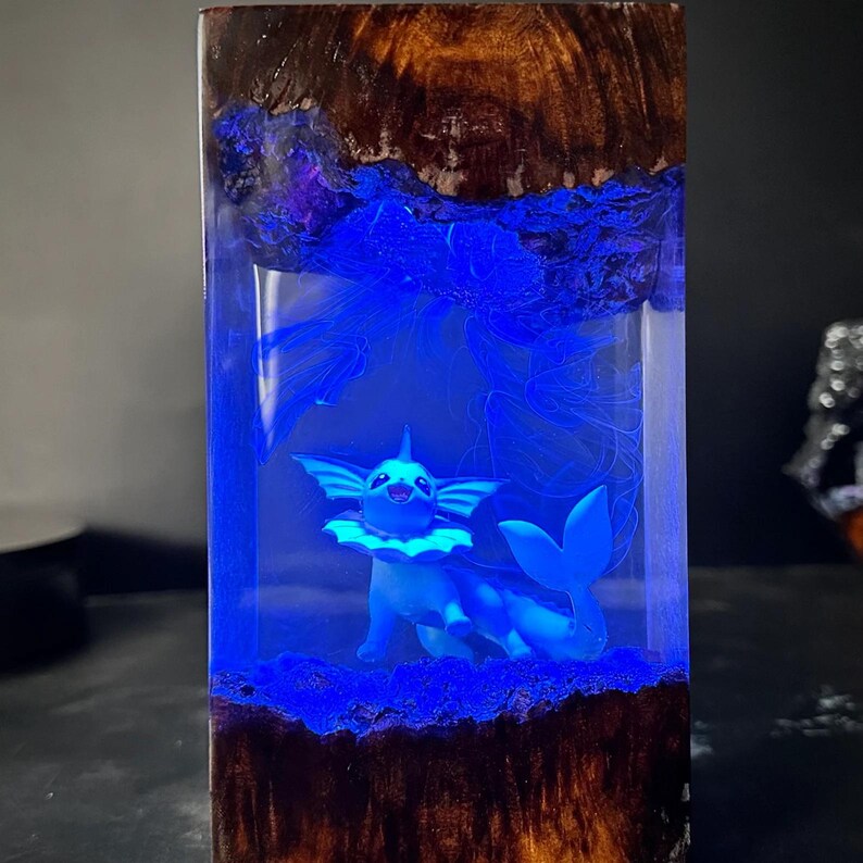 Vaporeon Pokémon Resin Lamp | Handmade Eeveelution Diorama Night Light ...