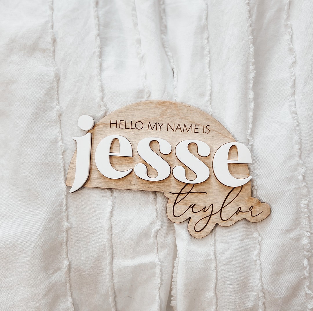 Personalized Baby Name Disc / Wooden Baby Disc / Baby Announcement Disc ...