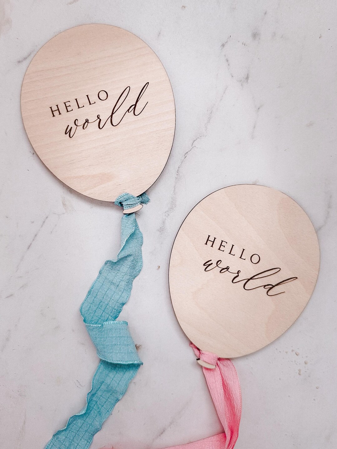 Personalized Baby Name Balloon Plaque: Wooden Hello World Sign - Etsy