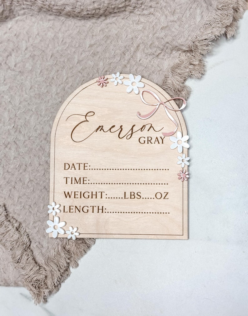 Personalized Baby Name Plaque for Baby Girl, Engraved Wooden Birth ...