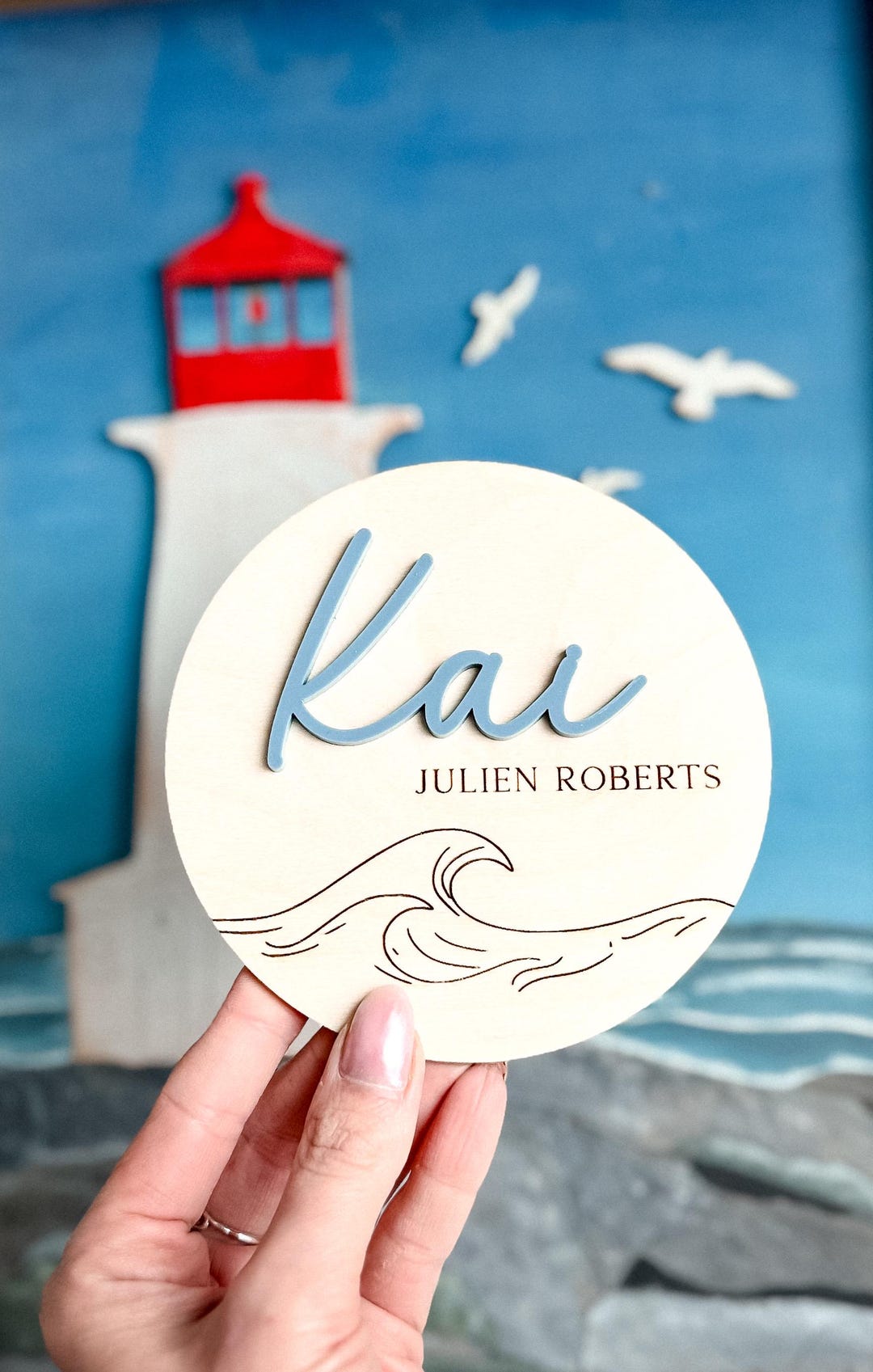 Nautical Baby Name Sign: Ocean Waves Nursery Decor, Newborn Photo Prop ...