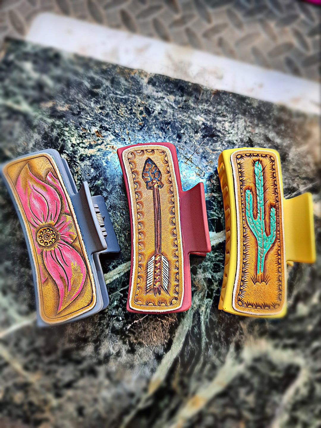 Custom Leather Hand Tooled Claw Clips - Etsy