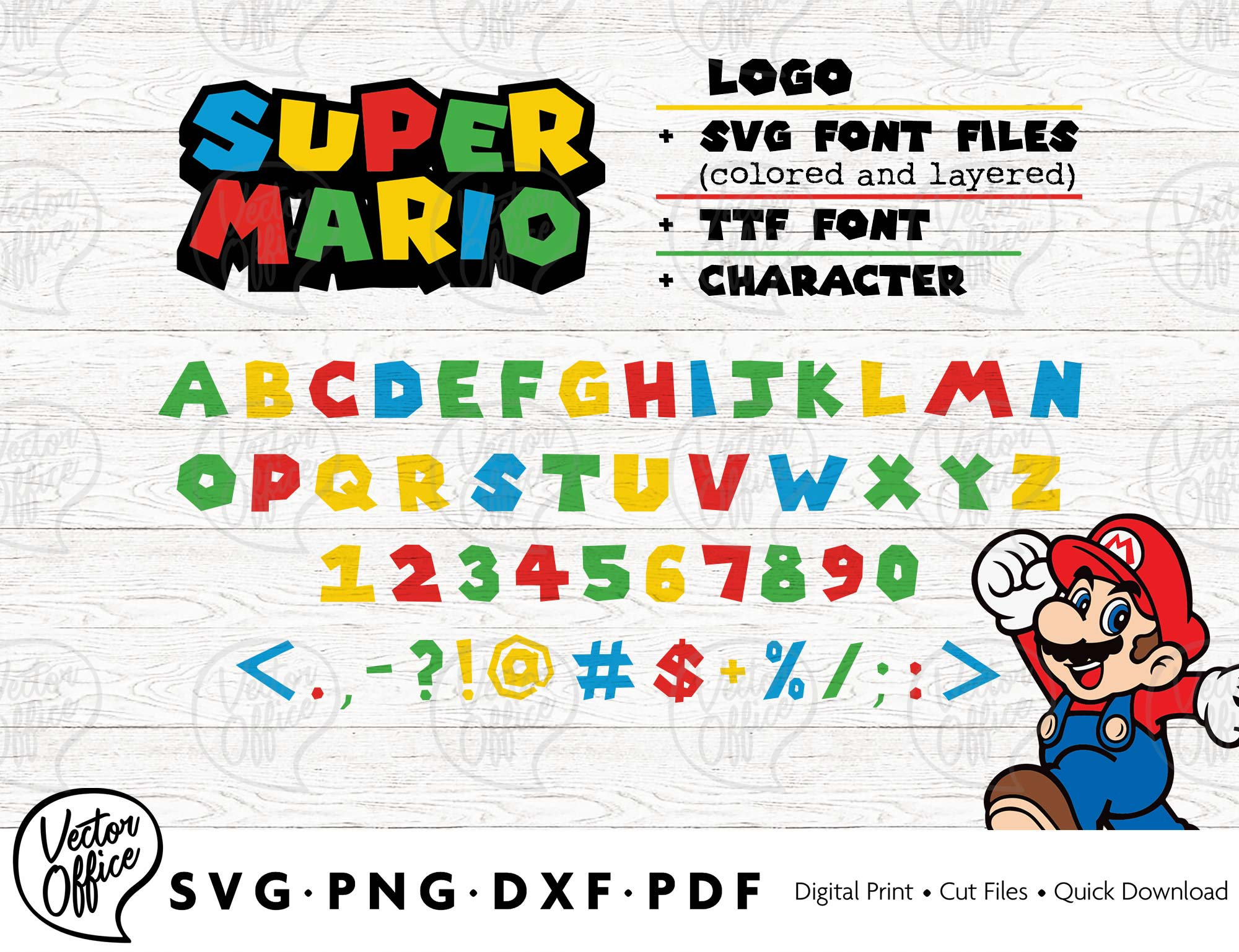 Super Mario Font SVG, Layered Mario Font, Super Mario Svg, Super Mario ...