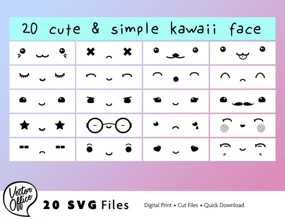 20 Cute and Simple Kawaii Face Svg Files for Cricut | Etsy UK