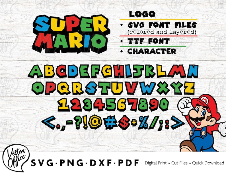 Super Mario Font SVG, Layered Mario Font, Super Mario Svg, Super Mario ...