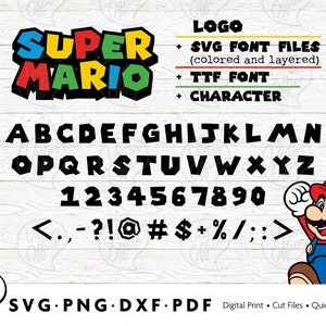 Super Mario Font SVG, Layered Mario Font, Super Mario Svg, Super Mario ...