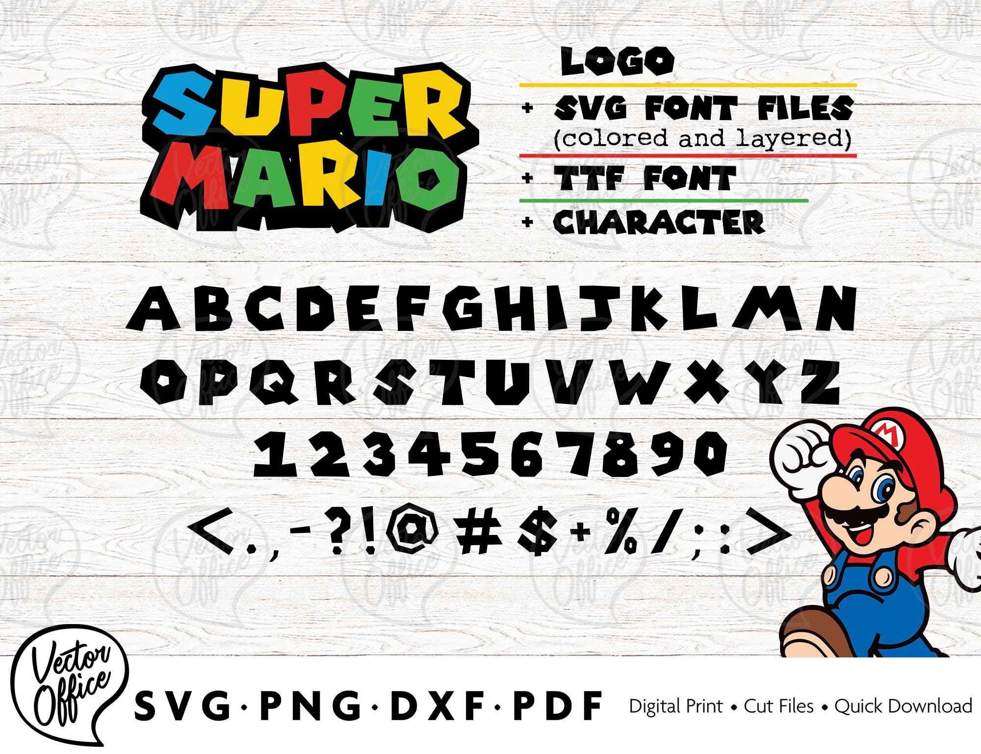 Super Mario Font SVG, Layered Mario Font, Super Mario Svg, Super Mario ...