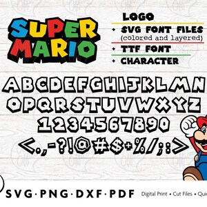 Super Mario Font SVG, Layered Mario Font, Super Mario Svg, Super Mario ...