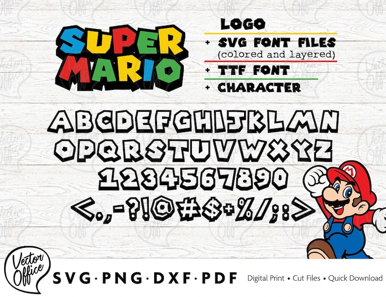 Super Mario Font SVG, Layered Mario Font, Super Mario Svg, Super Mario ...