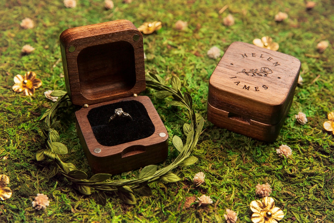 Rustic Walnut Ring Box. Wedding & Engagement Ring Box Holder. Custom ...