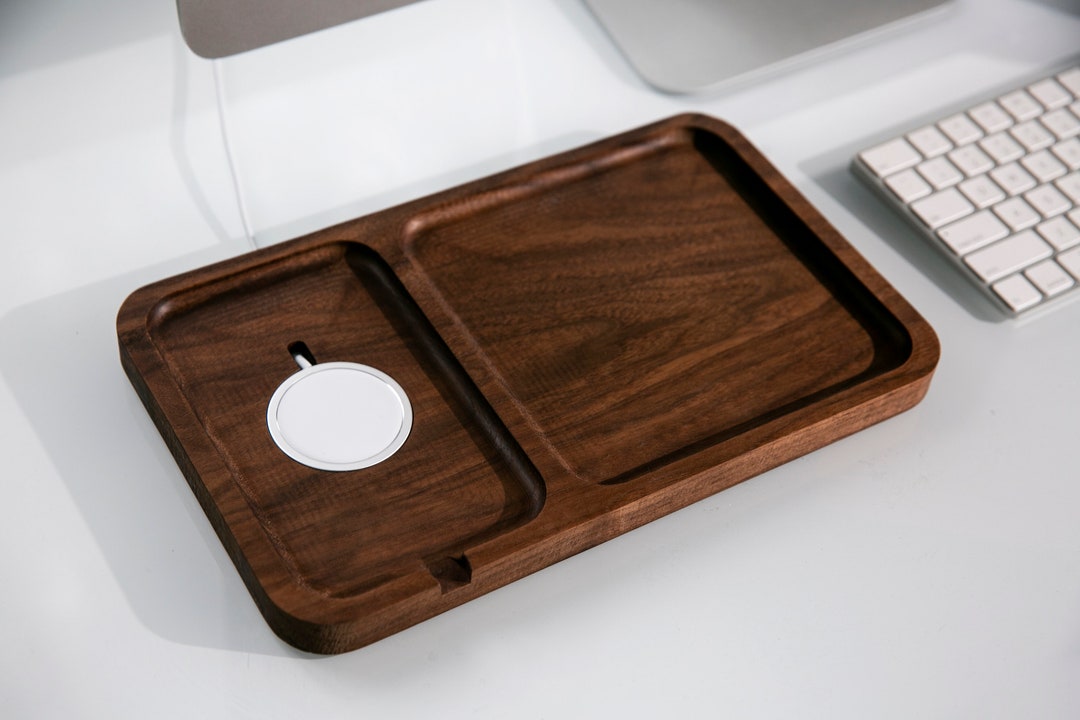 Magsafe Valet Wood Catchall Tray iPhone Lighting and Wireless Charger ...