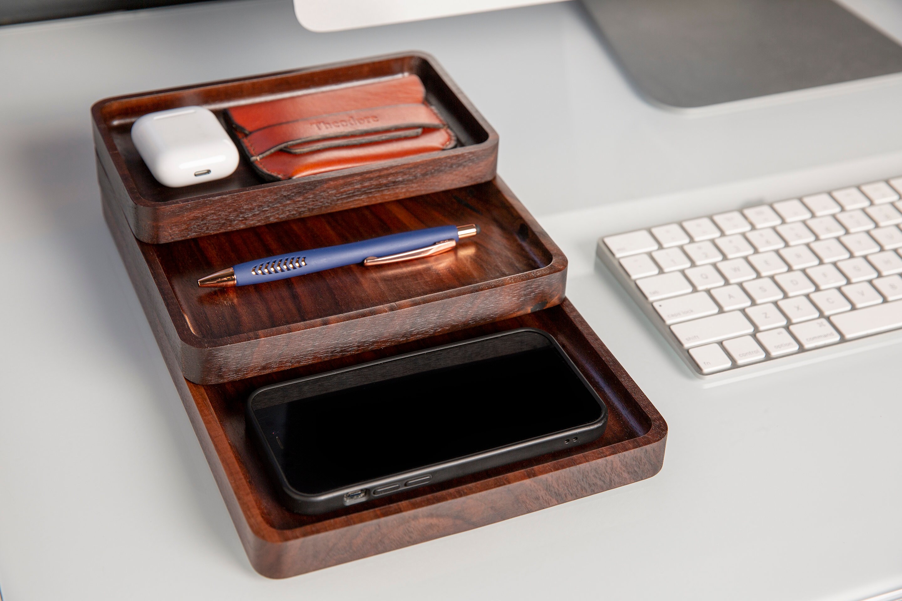 Walnut Wood Trays. Stackable Modular Design. Catch All Valet Tray ...