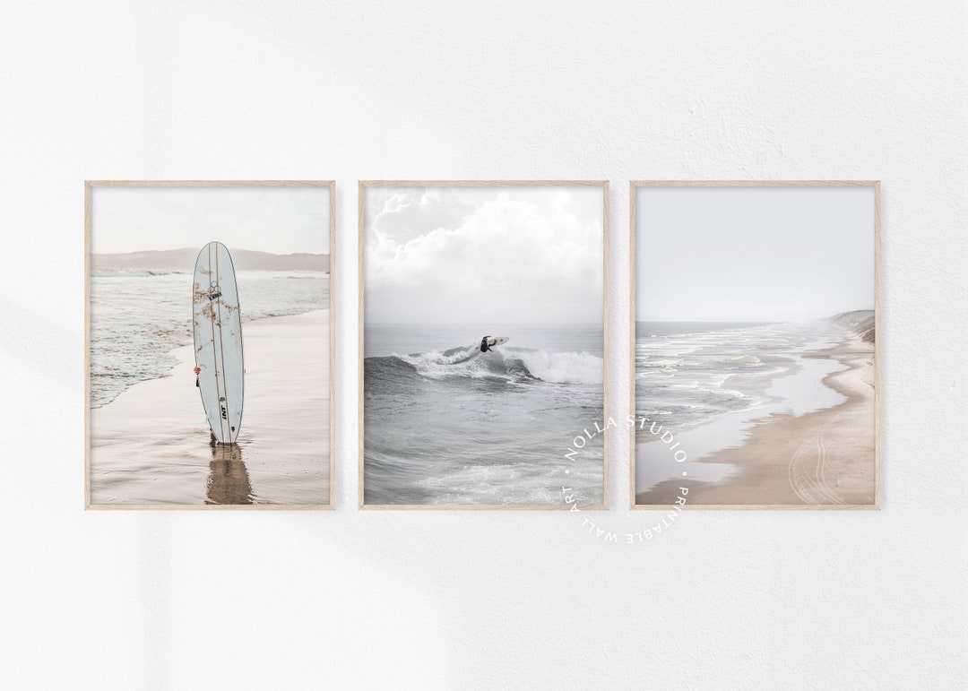 Surf Poster Art, Coastal Gallery Wall, Set of 3 Beach Prints, 3 Piece ...