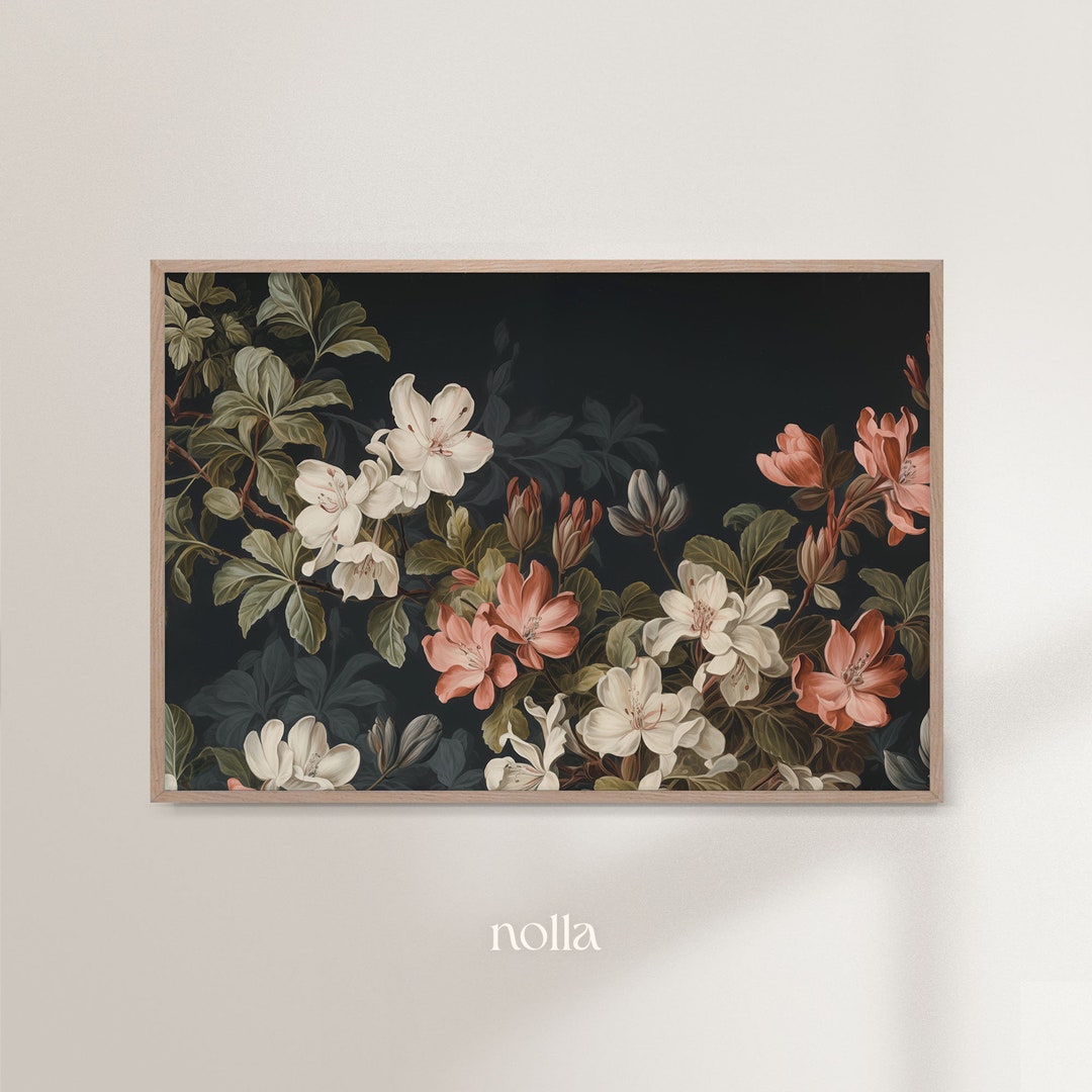 Dark Botanical Vintage Art, Flower Oil Painting, 19th Century Floral ...