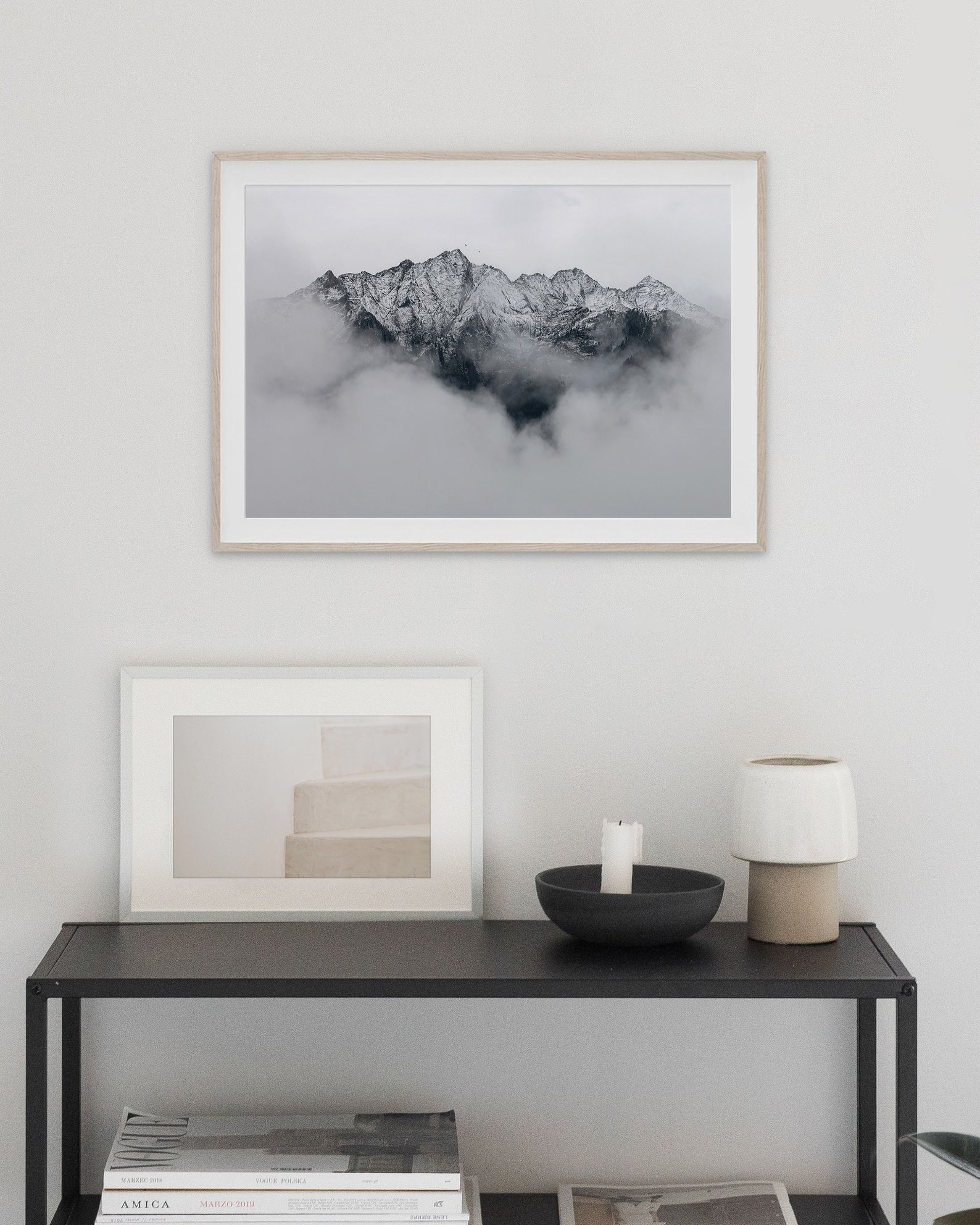 Mountain Print, Snow Mountain Poster, Nordic Nature Wall Art, Foggy ...