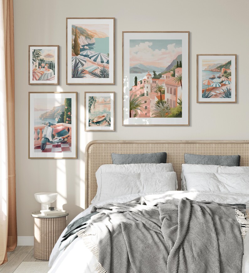 Italy Prints Set of 6, Positano Amalfi Coastal Poster, Mediterranean ...