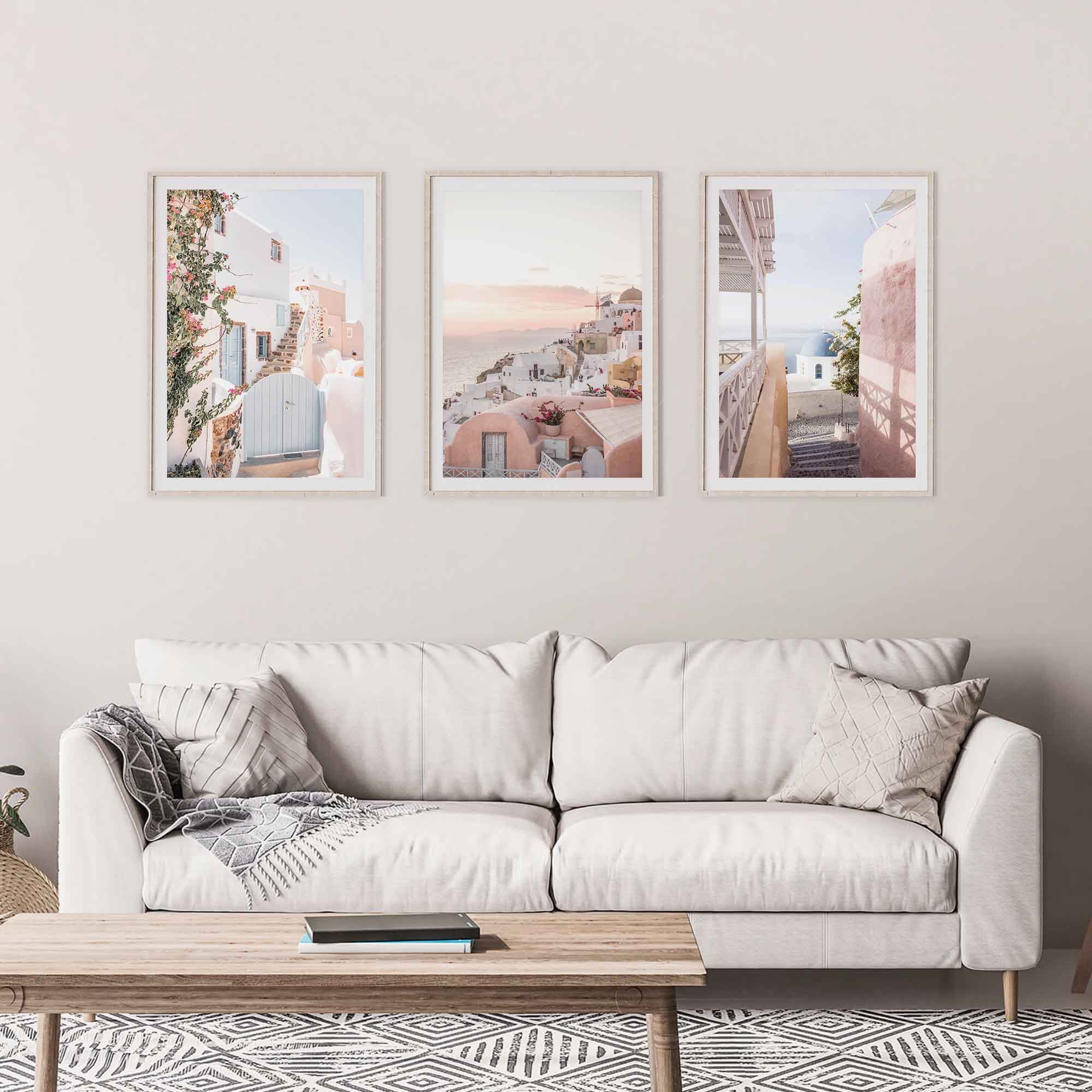 Santorini Print Set of 3, Greece Print Set, Blush Mediterranean Art ...