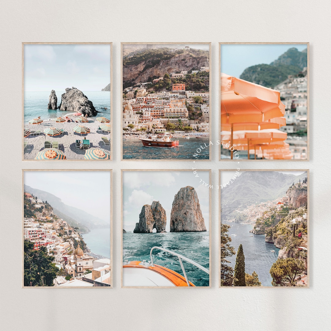 Amalfi Coast Print, Set of 6, Positano Beach Prints, Italy Wall Art ...