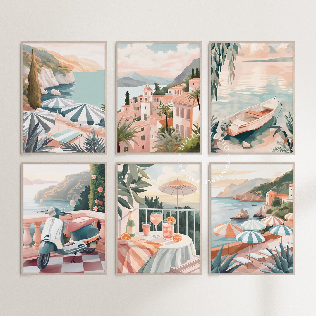 Italy Prints Set of 6, Positano Amalfi Coastal Poster, Mediterranean ...