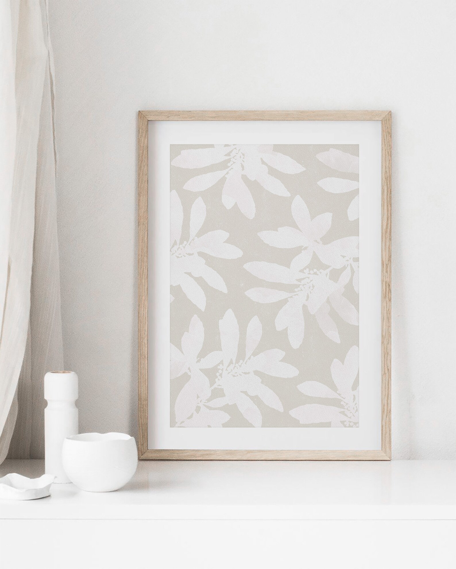 Abstract Plant Print, Botanical Silhouette Wall Art, Neutral Beige ...